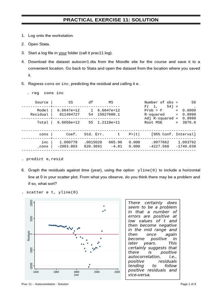 Prac 11 Autocorrelation-Solution 2017 | PDF | Coefficient Of Determination | Autocorrelation
