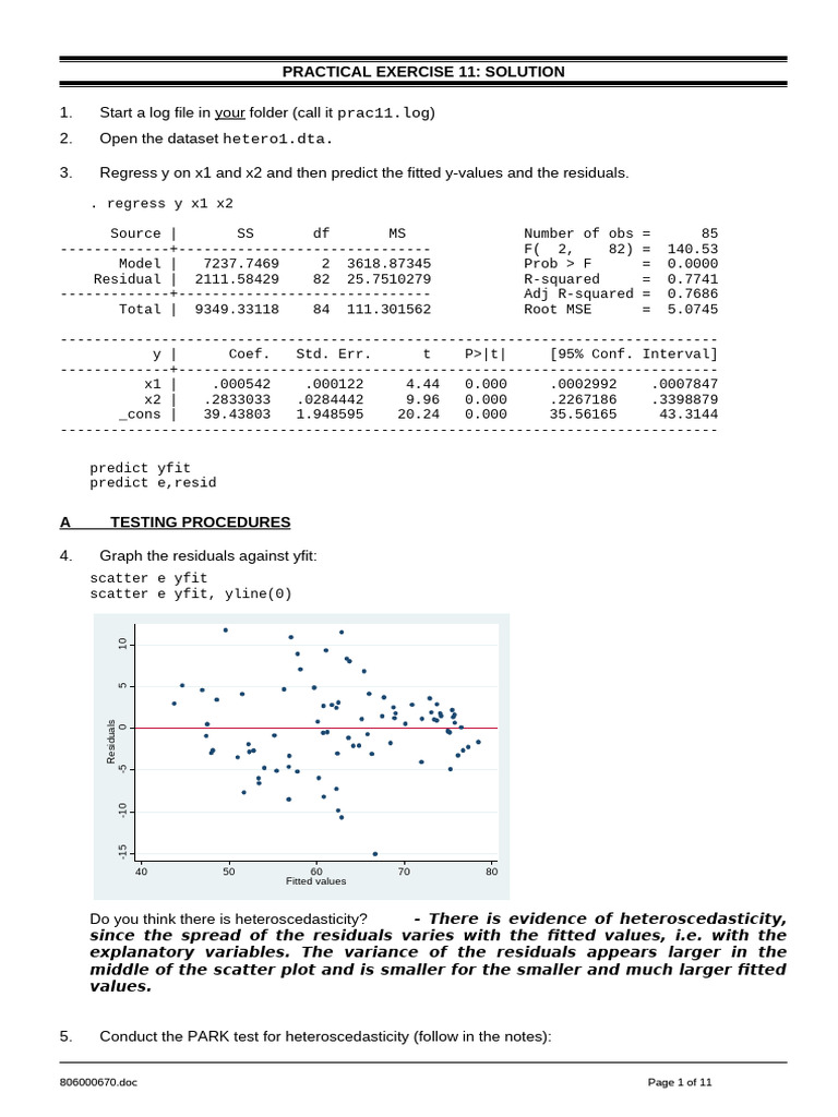Prac 11 Heteroscedasticity Solution | PDF | Coefficient Of Determination | Errors And Residuals