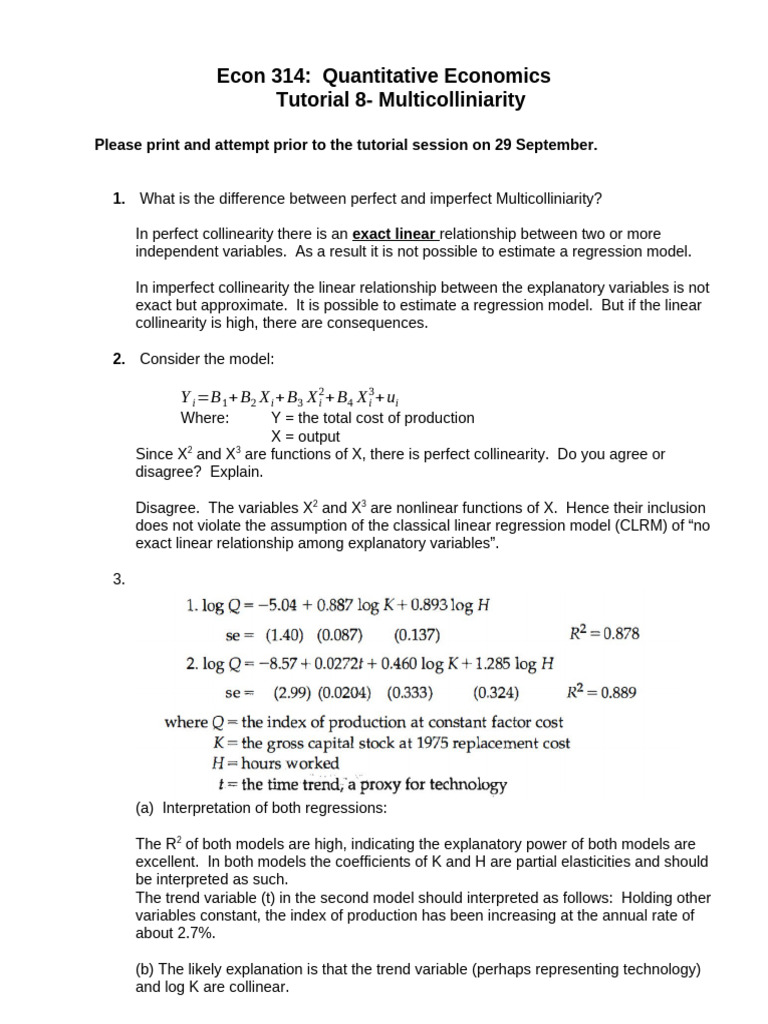 Tutorial Session 9 Suggested Solution | PDF | Multicollinearity ...