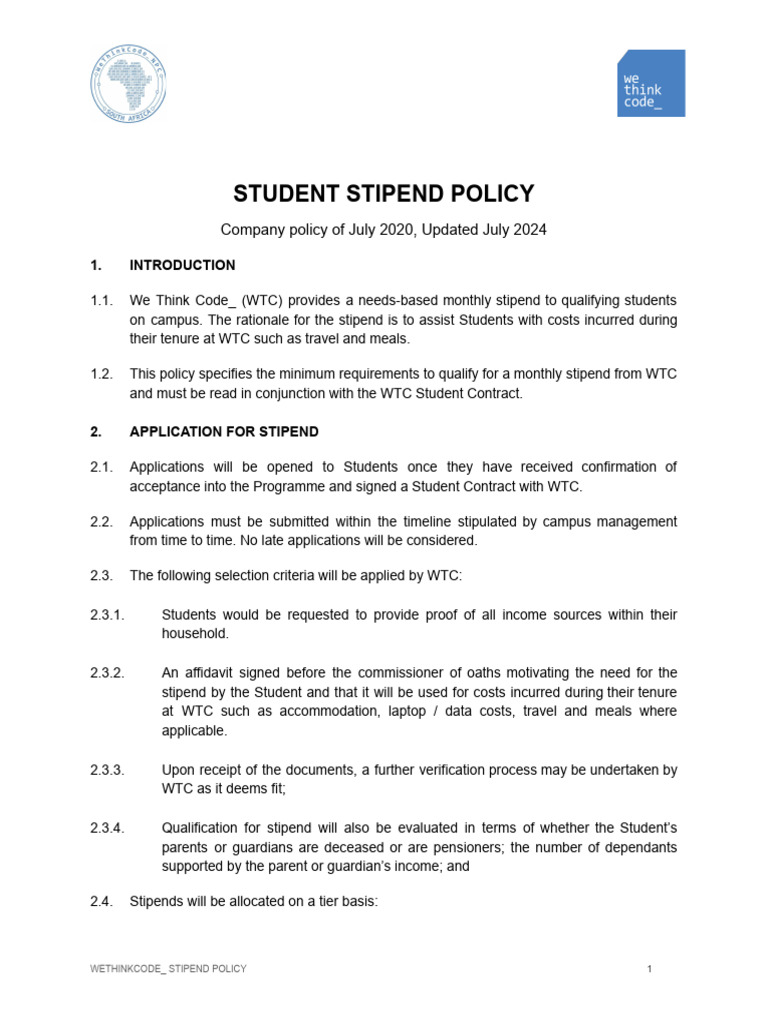WTC - STIPEND POLICY - September 2024 | PDF | Government | Justice