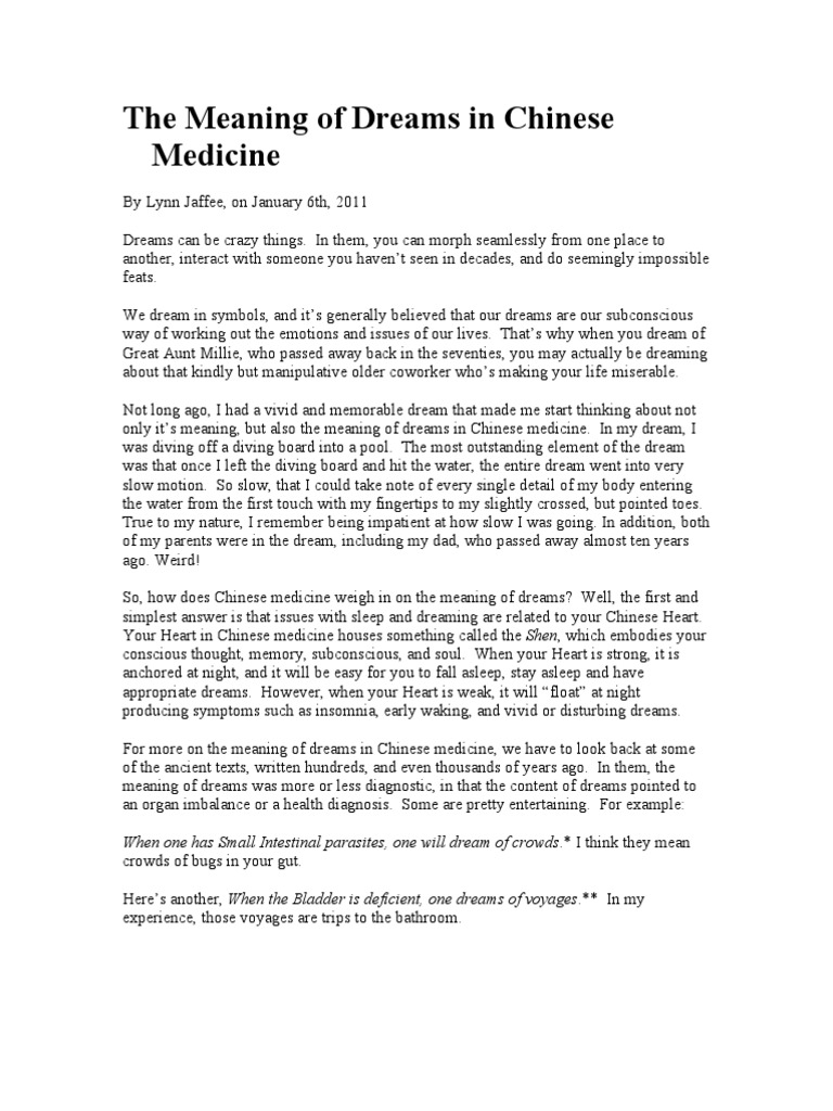 Dreams and Chinese Medicine Insights | PDF | Dream | Traditional ...