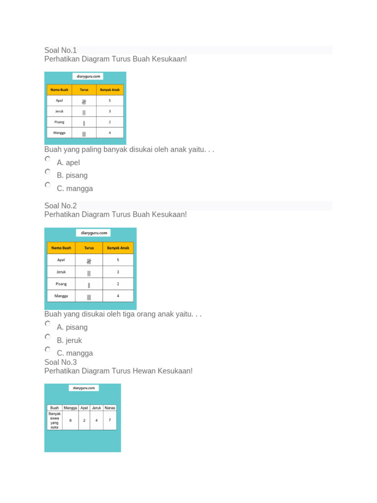 Soal MTK Kls 2 Grafik Turus | PDF