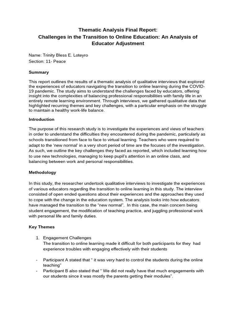 THEMATIC ANALYSIS FINAL REPORT - Loteyro | PDF | Qualitative Research ...