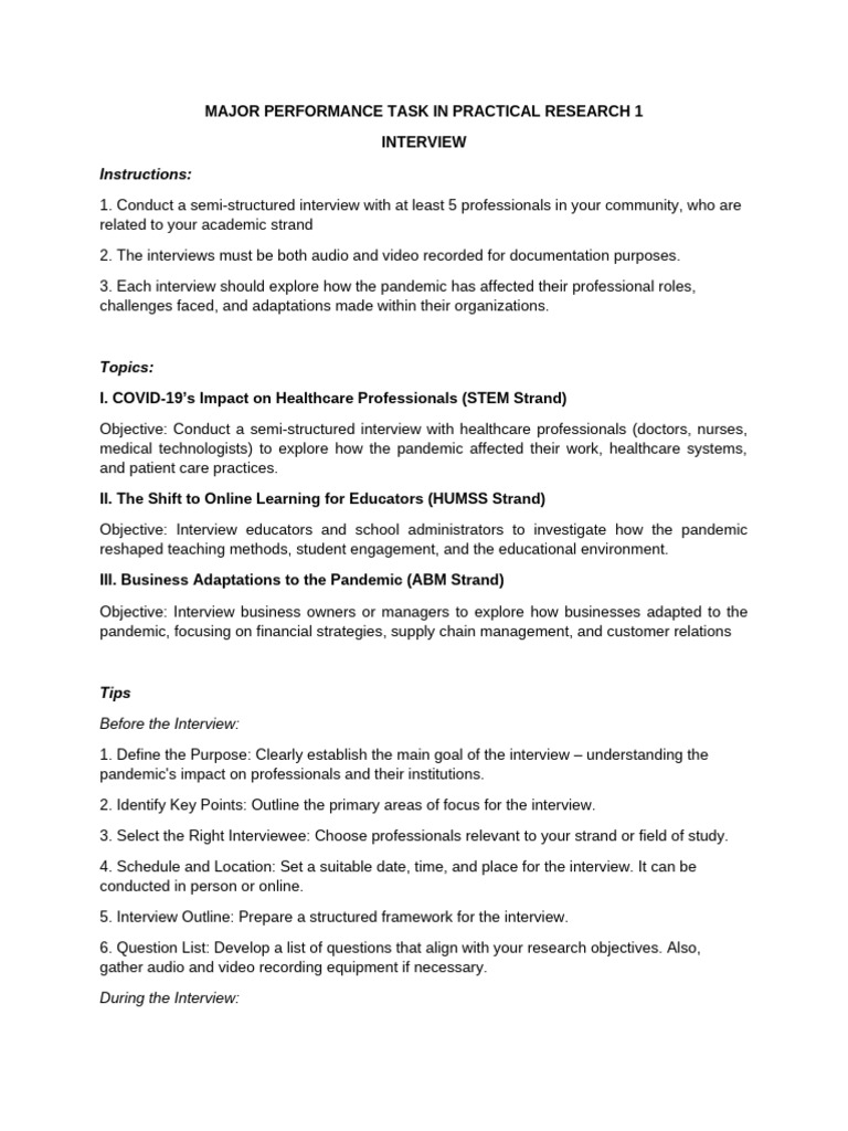 Major Performance Task in Practical Research 1 | PDF | Interview | Health Care