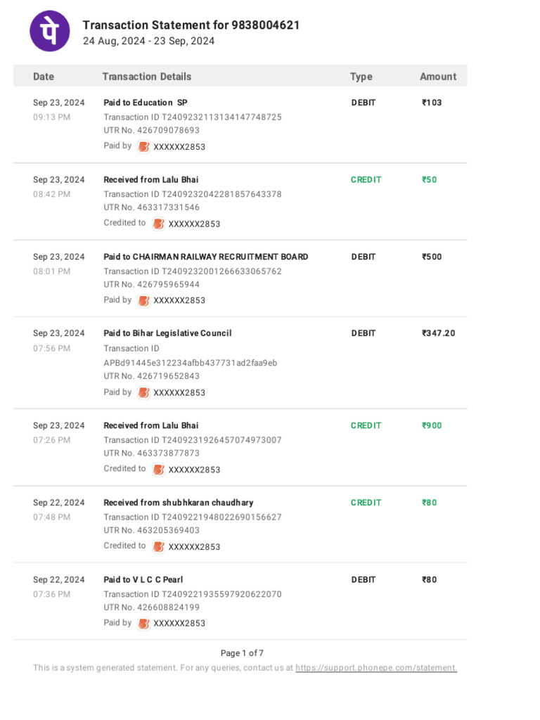 Transaction Statement Summary: Aug-Sep 2024 | PDF