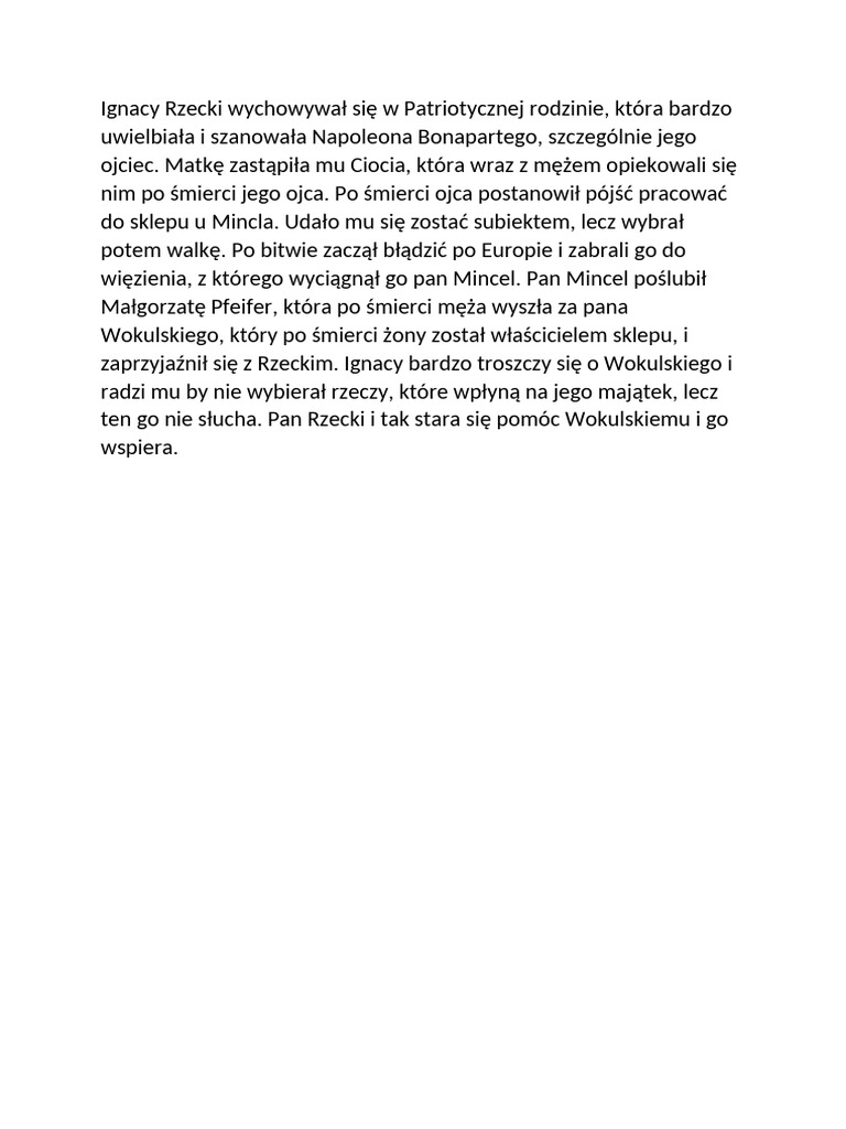 Charakterystyka Postaci, Ignacy Rzecki | PDF