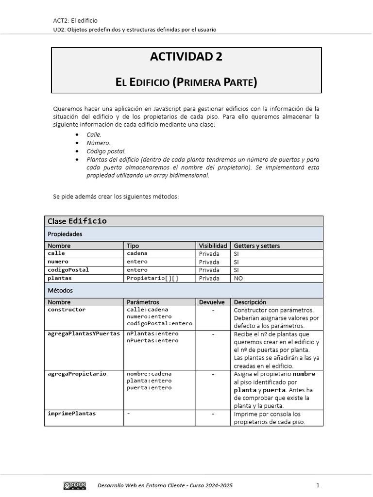 DWEC UD2 ACT2 Ejercicio Edificio | PDF | Constructor (Programación Orientada a Objetos ...