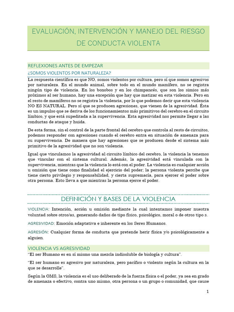 Apuntes - EVAL INTERV Y MANEJO DEL RIESGO DE CONDUCTA VIOLENTA | PDF ...