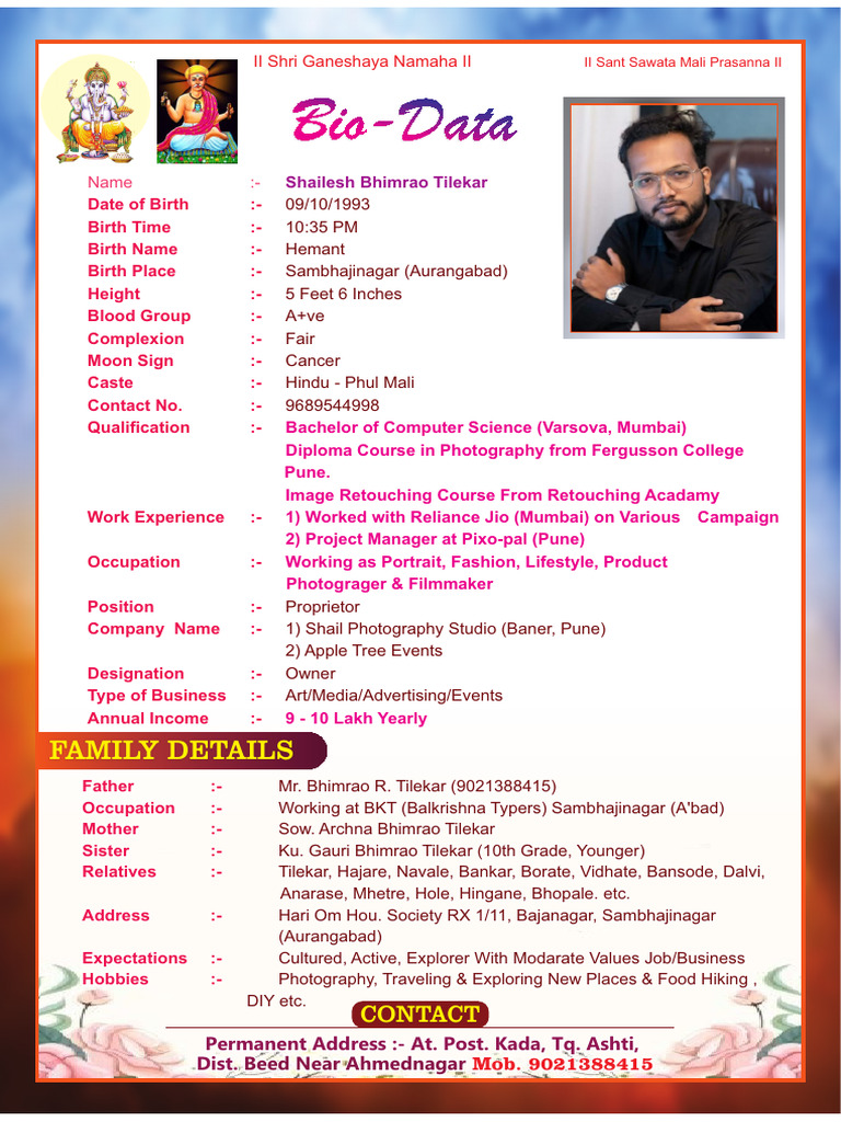 Shailesh Tilekar Biodata-1-1 | PDF