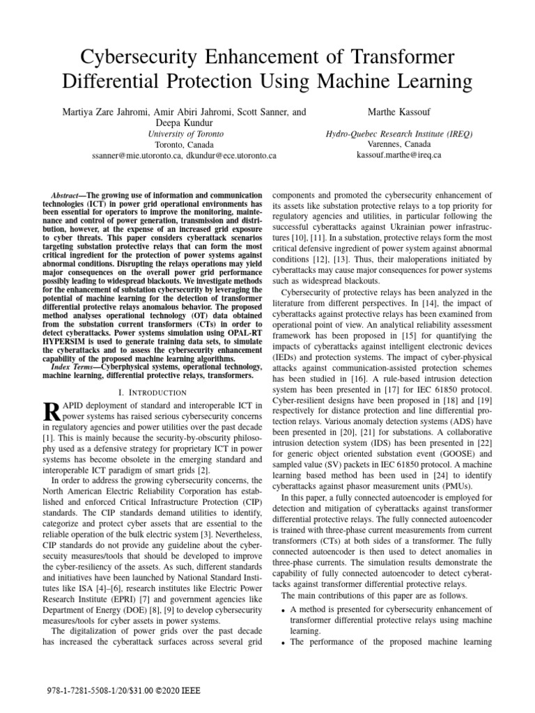 Enhancement of Transformer Differential Protection Using Machine Learning | PDF | Computer ...