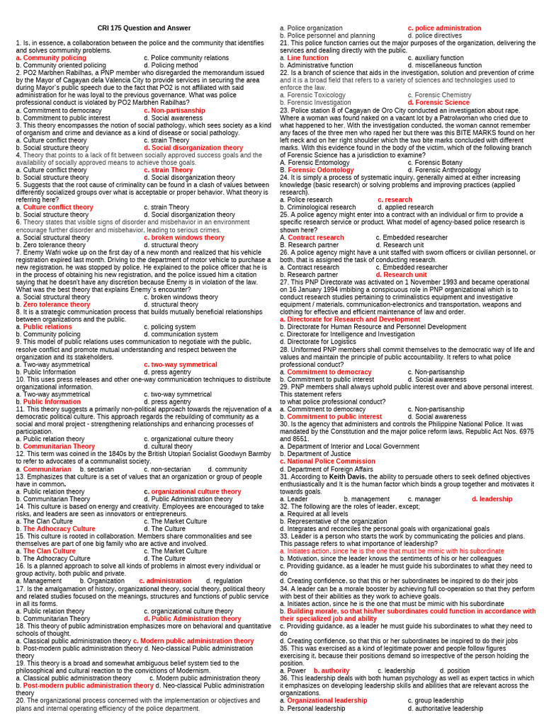 CRI 175 Question and Answer | PDF | Leadership | Motivation