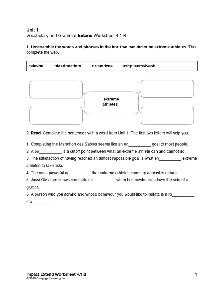 Impact 4 Unit 1 V and G Extend Worksheet 4.1.b | PDF