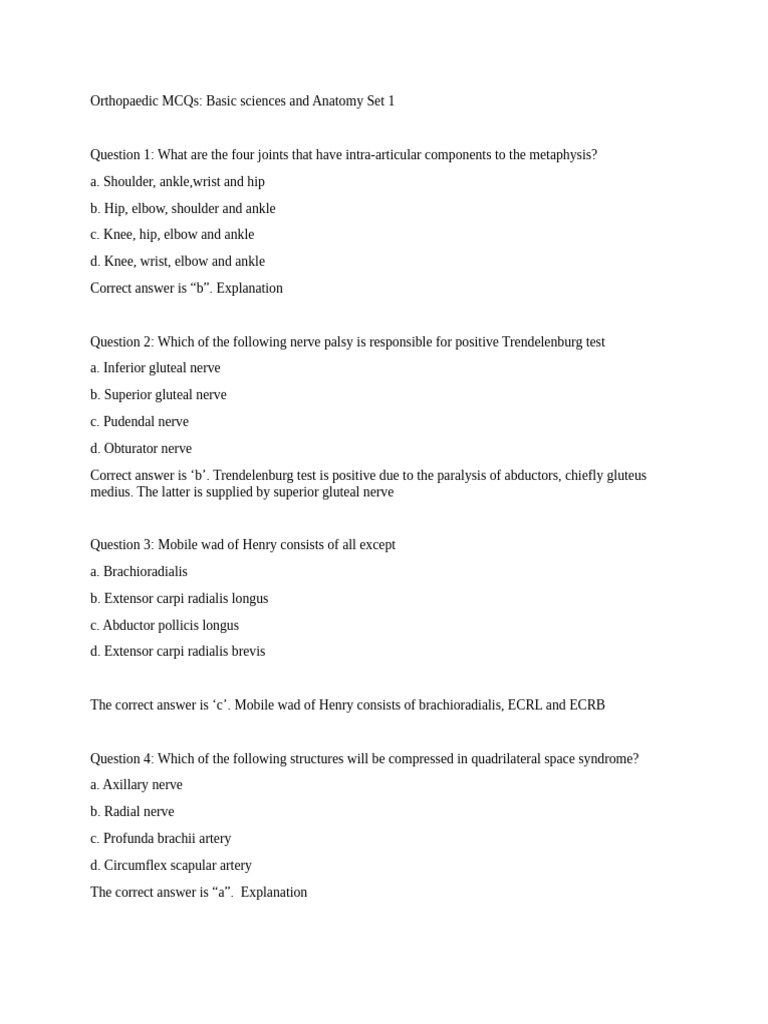 Orthopaedic MCQs | PDF | Thumb | Ankle
