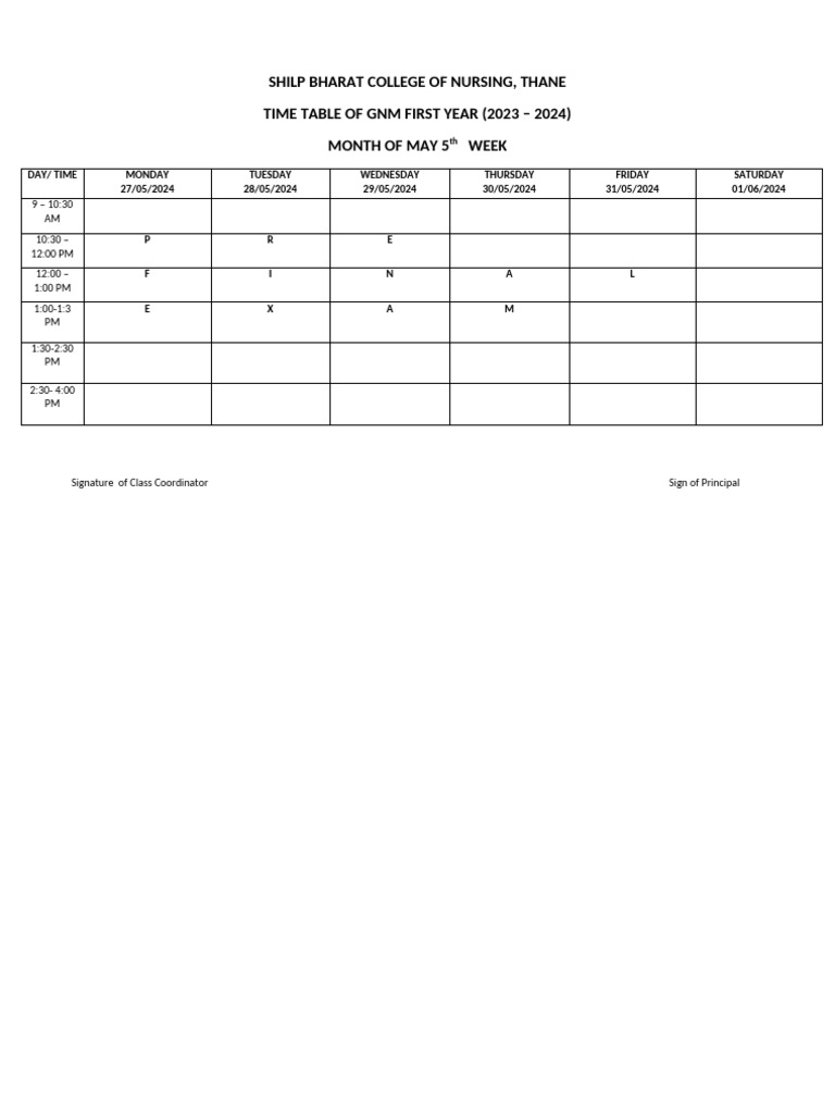 GNM MAY 5th Week Timetabl | PDF