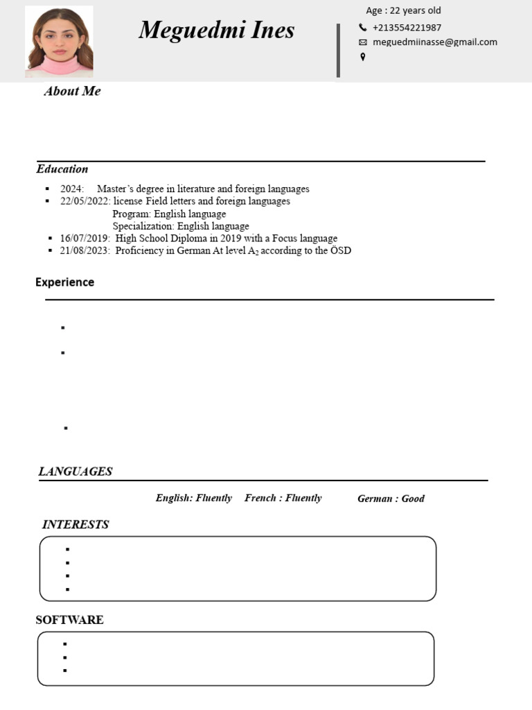CV Ines Meguedemi | PDF | Human Communication | Cognition