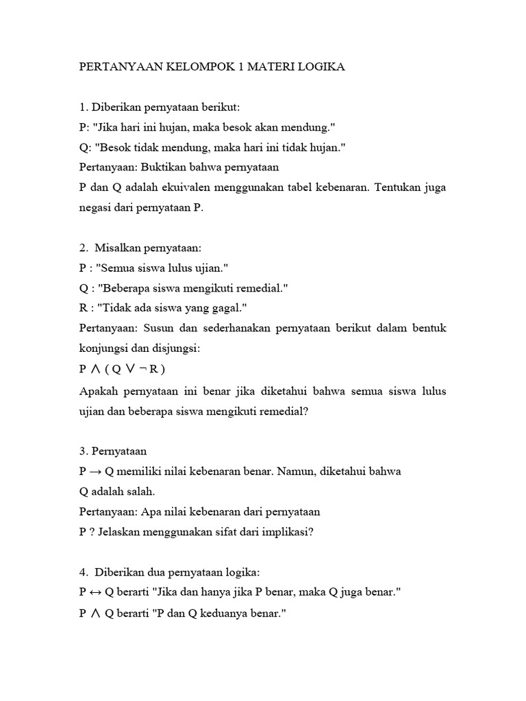 Soal Logika MTK Dasar Kelompok 1 | PDF