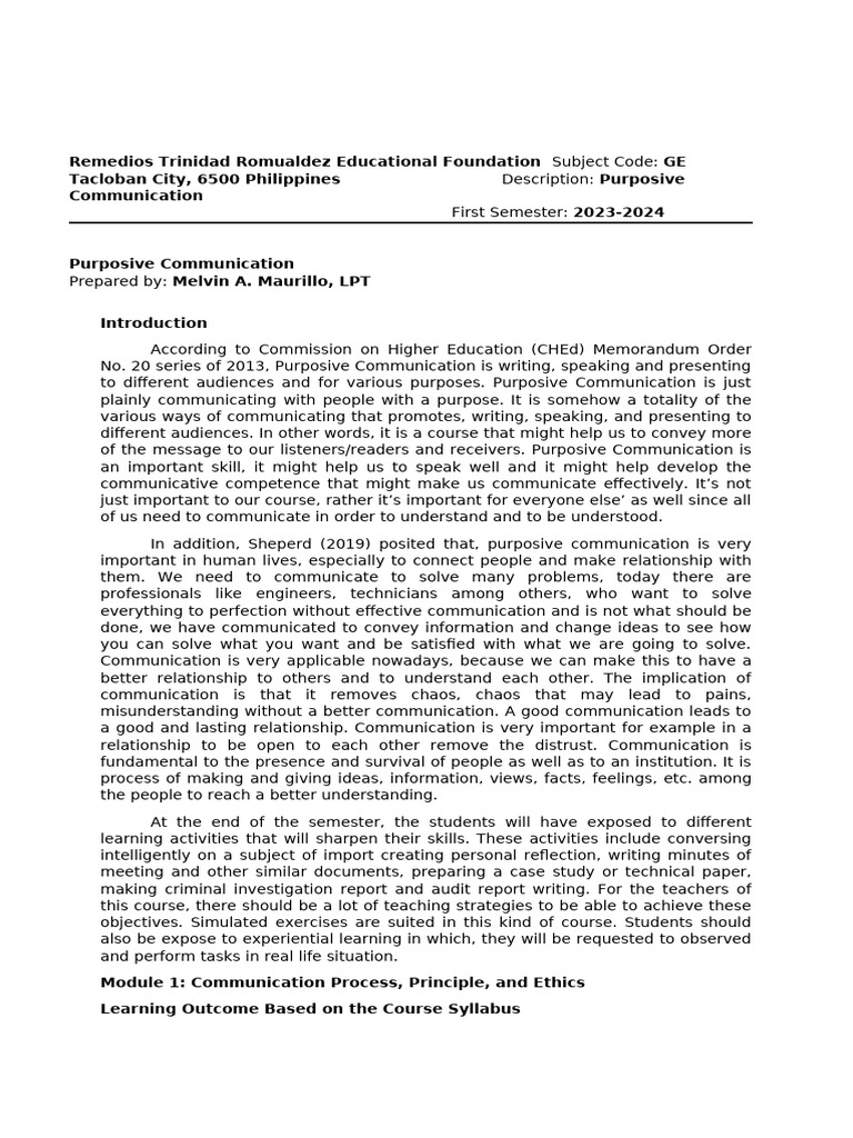 Module 1 Communication Process Principle and Ethics | PDF ...