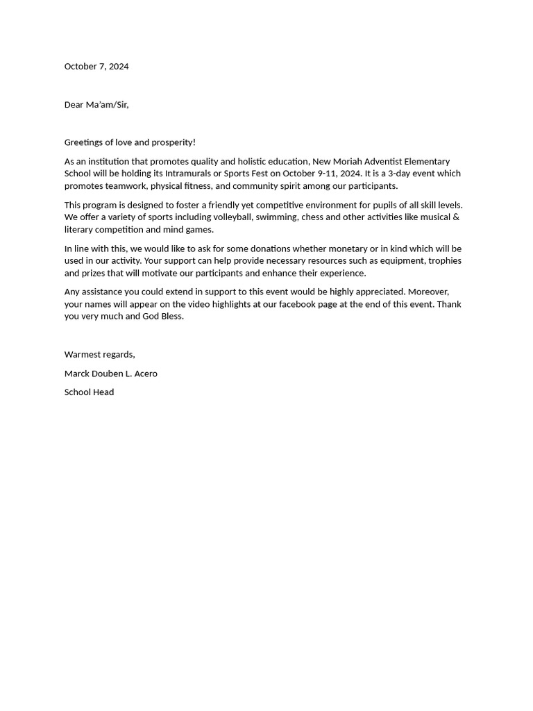 Solicitation Letter - Intrams | PDF | Wellness