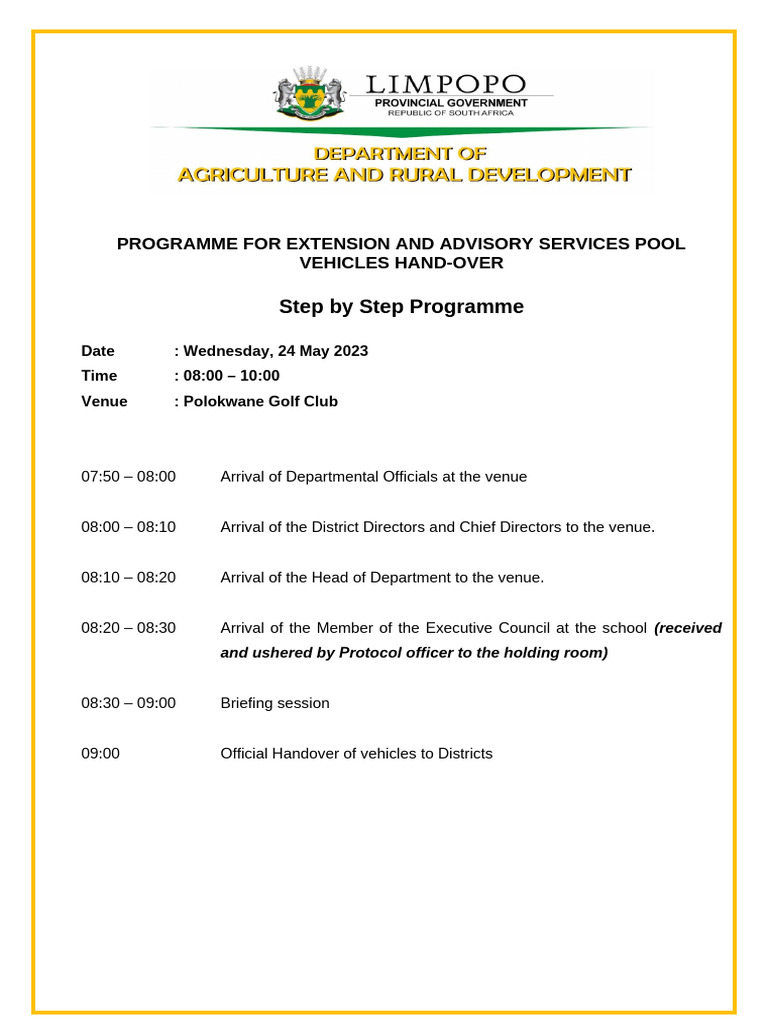 Draft Programme and Step by Step For Mec Handover of Vehicles | PDF