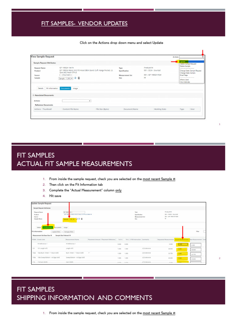 Vendor - Updating Sample Measurements and Sample-Shipping Comments 10.4 ...