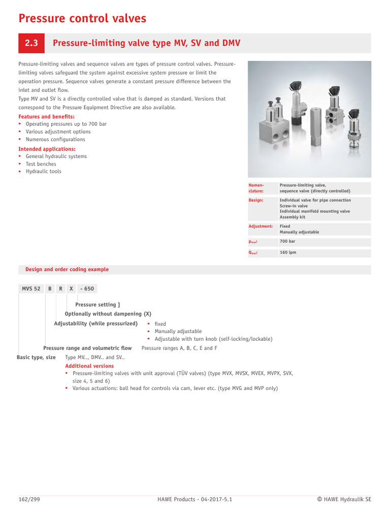 Pressure-Limiting Valves, Pre-Load Valves HAWE | PDF | Valve | Equipment