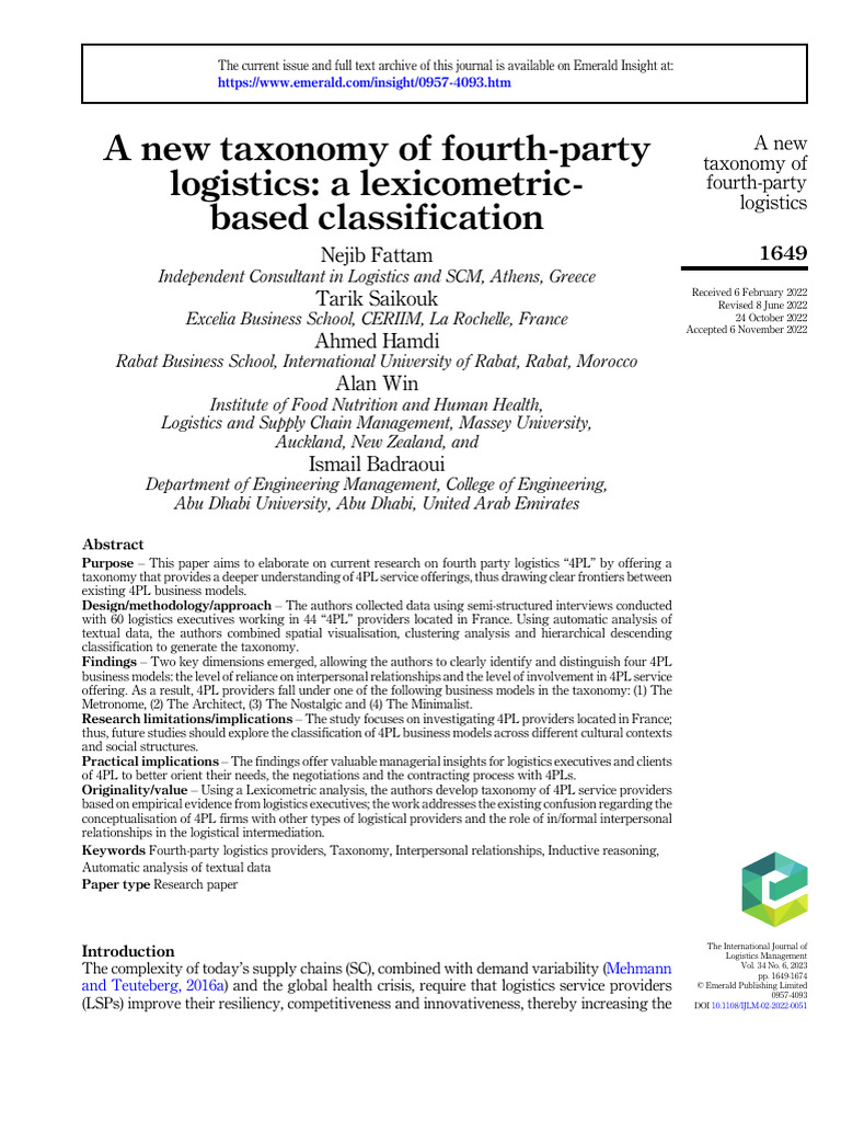A New Taxonomy of Fourth-Party Logistics - A Lexicometricbased ...