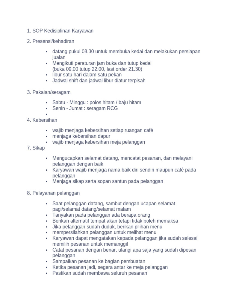SOP Kedisiplinan dan Pelayanan Karyawan | PDF
