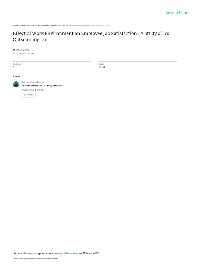 Work Environment Impact on Job Satisfaction | PDF | Job Satisfaction ...