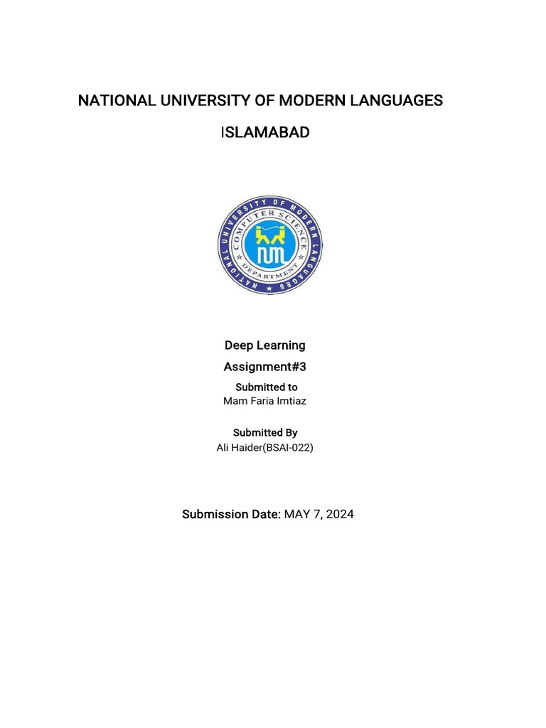 Deep Learning Assignment 3 BSAI-022 | PDF | Cognitive Science | Computer Science