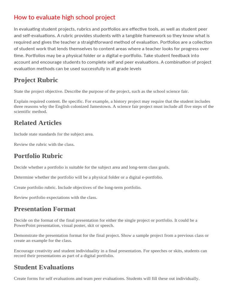 Evaluating High School Projects Rubric | PDF | Rubric (Academic) | Science