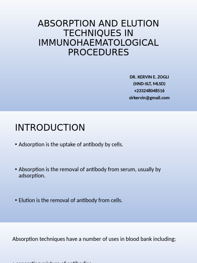 Elution and Absorption Techniques in Immunohaematological Procedures ...