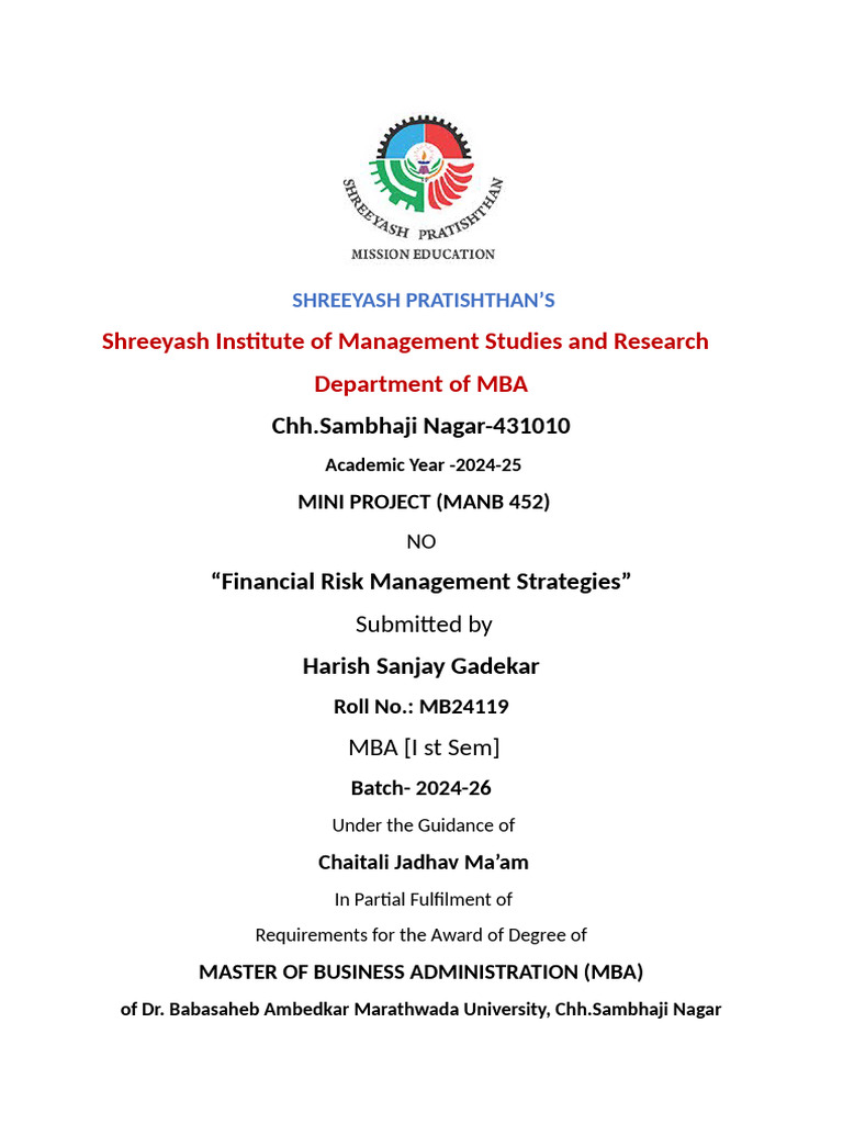 SHREEYASH PRATISHTHAN - Docx (Harish) | PDF | Risk Management | Risk