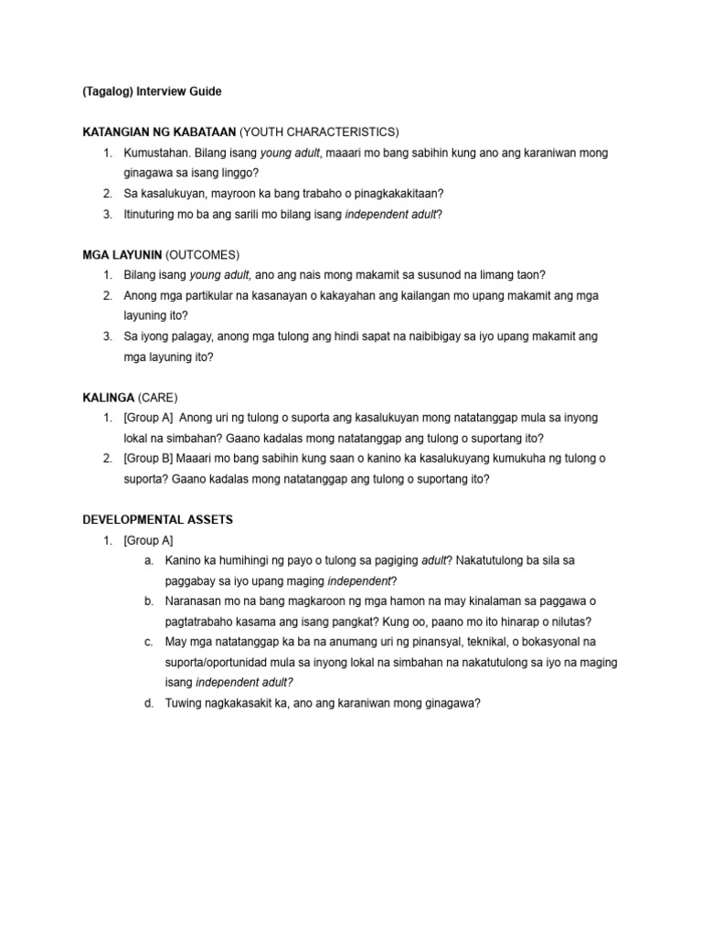 (Tagalog) Interview Guide | PDF