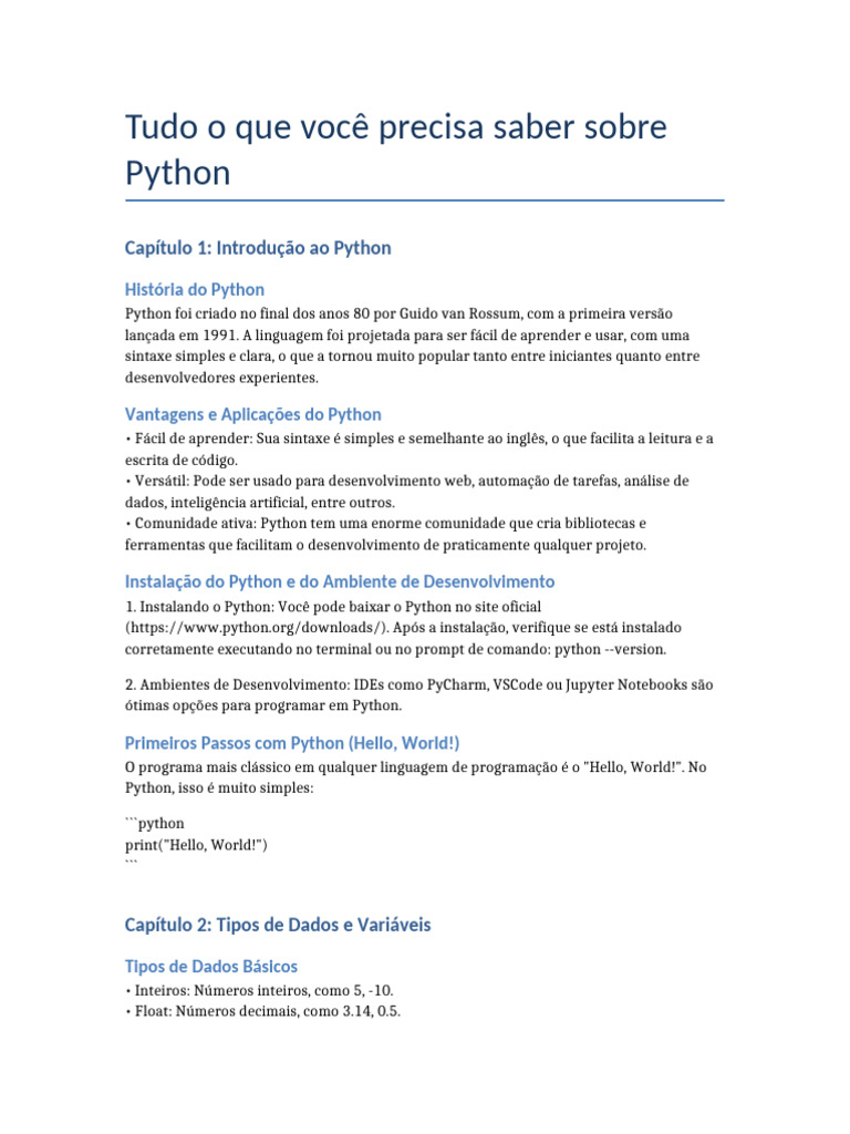 Tudo Que Voce Precisa Saber Sobre Python | PDF | Python (linguagem de ...