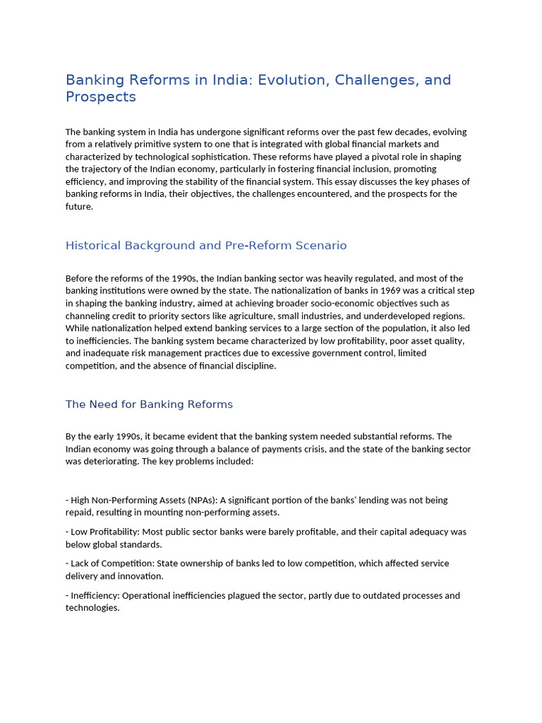 Banking Reforms in India | PDF | Banks | Banking