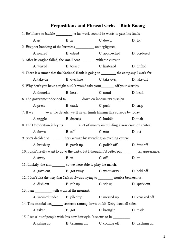 Prepositions and Phrasal Verbs - BiÌ NH Boong | PDF