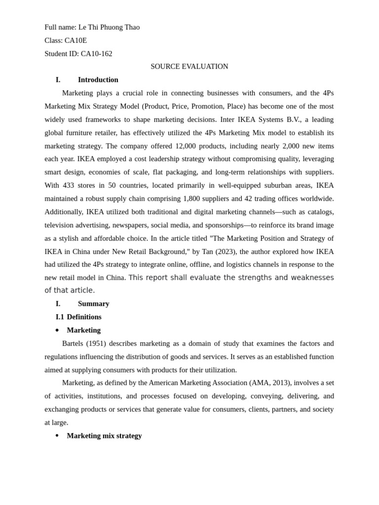 SOURCE EVALUATION - Report Template | PDF | Marketing | Supply Chain