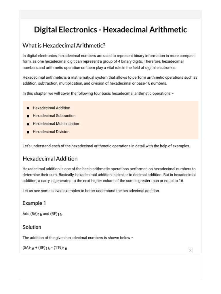 Digital Electronics - Hexadecimal Arithmetic | PDF | Subtraction | Division (Mathematics)