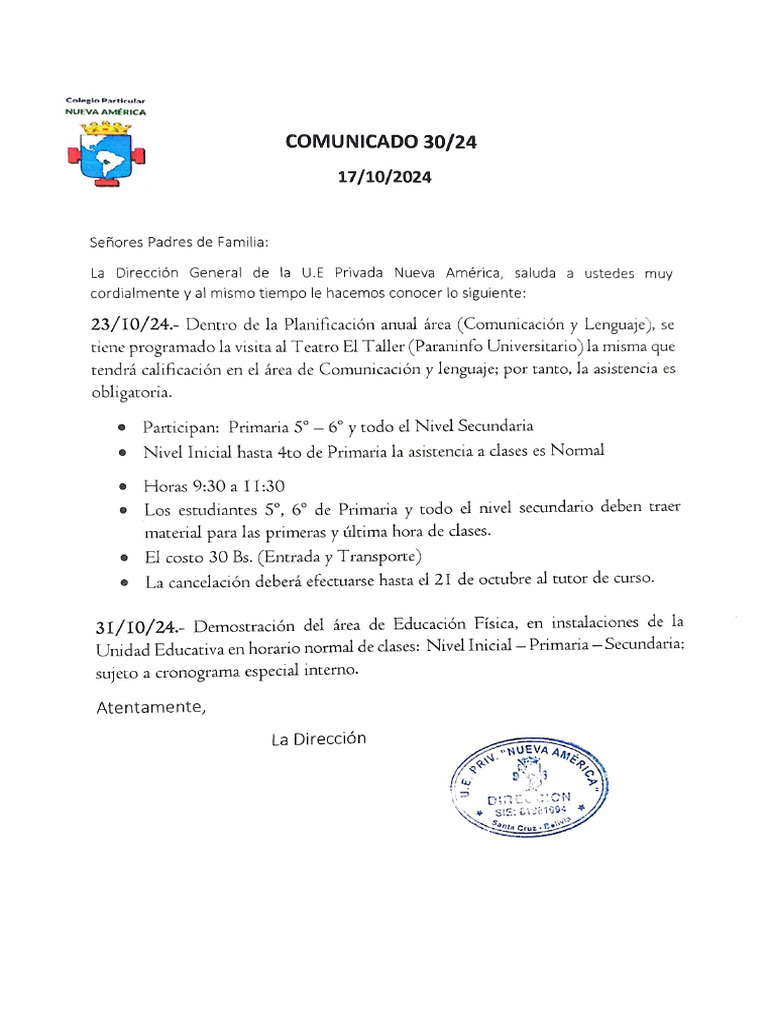 Comunicado A Los PPFF | PDF