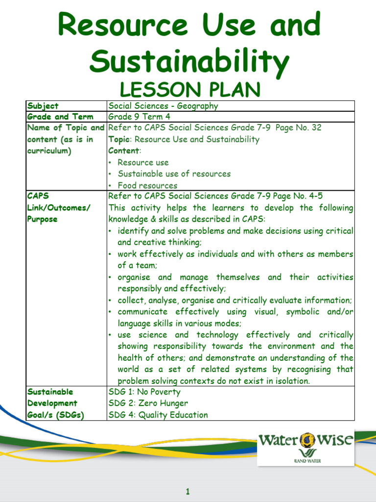 Act Resource Use and Sustainability Gr9 T4 SS | PDF | Sustainability ...