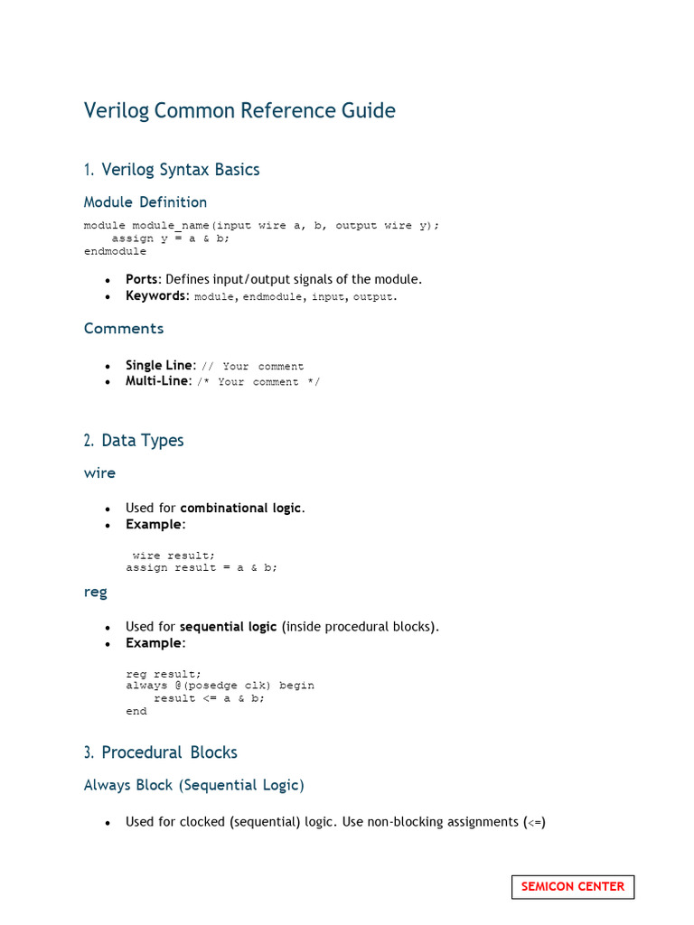 10-Verilog Common Reference Guide | PDF | Software Development | Electronics