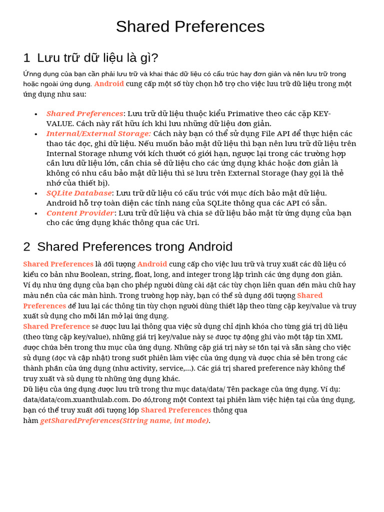 Buoi 6 - LuuTruDuLieu - SharedPreferences-1 | PDF