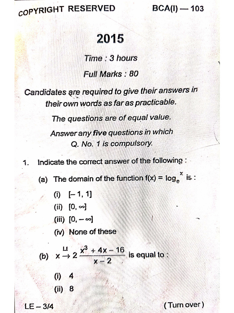 Maths - 2 BCA-103 PYQS | PDF