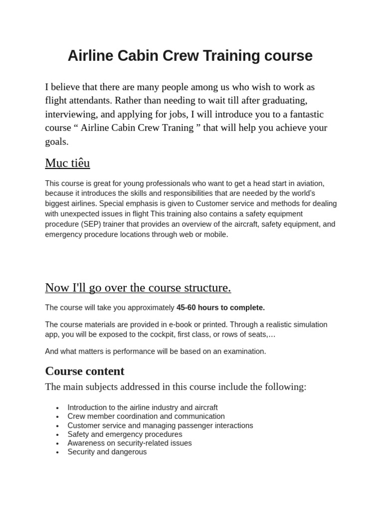 Airline Cabin Crew Training Course | PDF