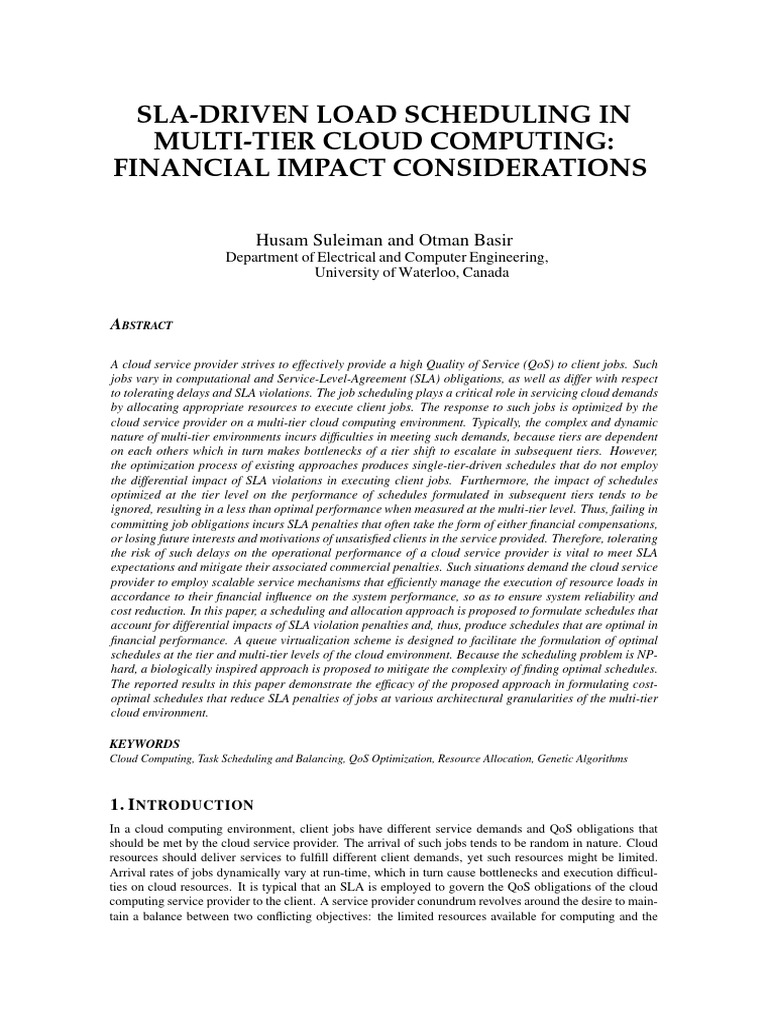 Sla-Driven Load Scheduling in Multi-Tier Cloud Computing: Financial Impact Considerations | PDF ...