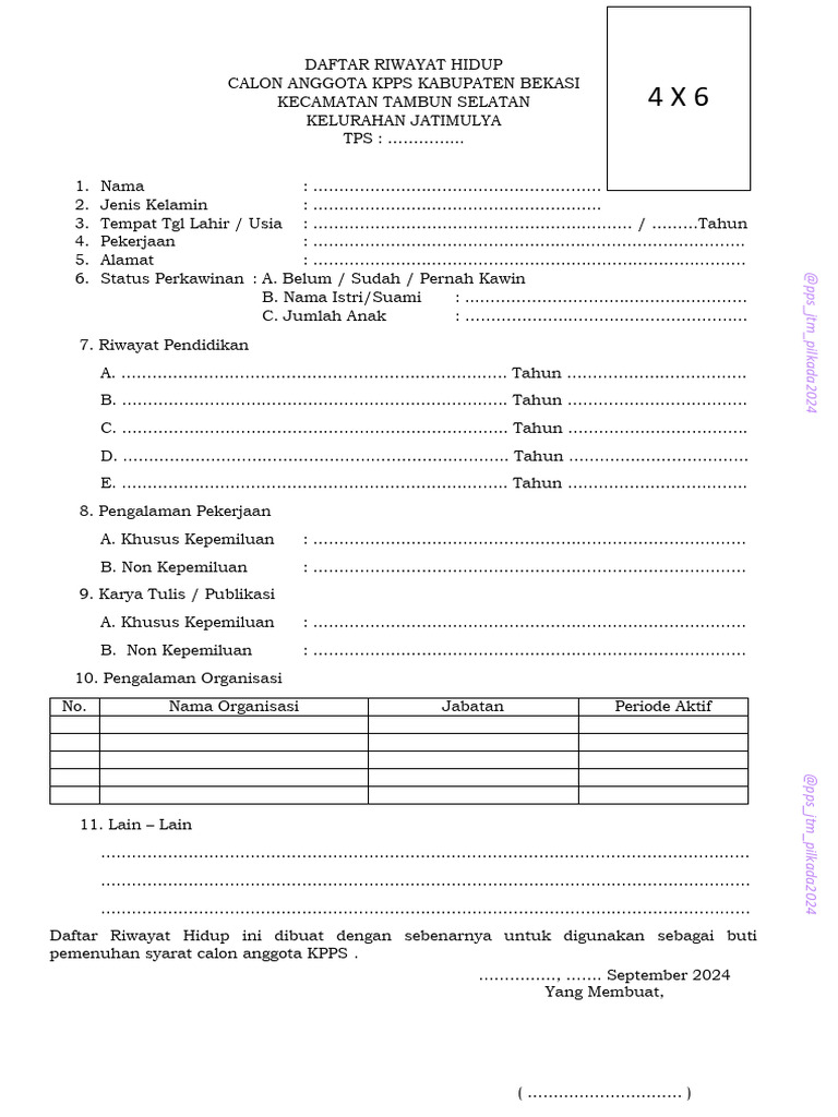 Daftar Riwayat Hidup KPPS | PDF