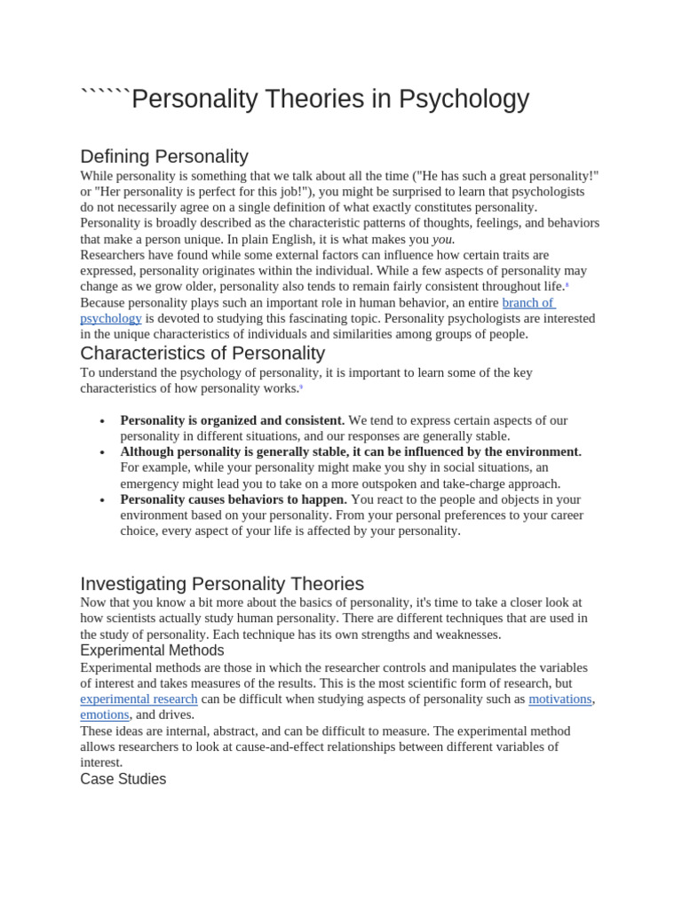 Personality Theories in Psychology | PDF | Id | Methodology