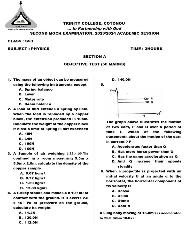 Physics SS3 2nd Mock | PDF | Force | Waves
