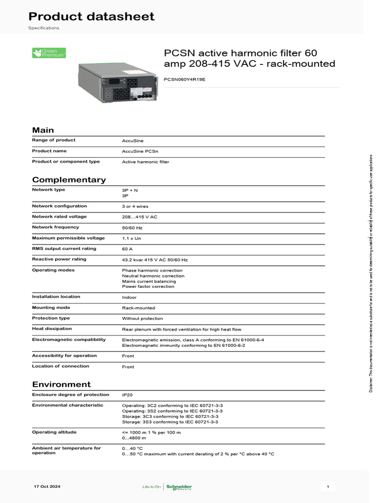 Schneider Electric PowerLogic-AccuSine-PCSn PCSN060Y4R19E | PDF ...