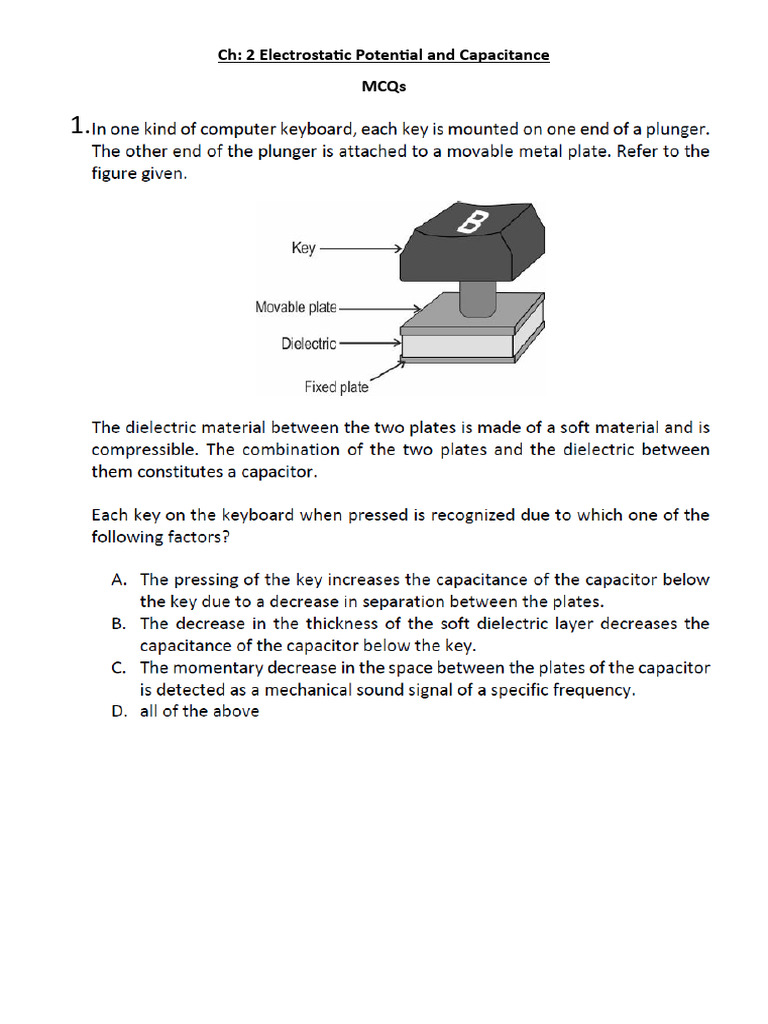 Worksheet - Electrostatic Potential and Capacitance | PDF | Science ...